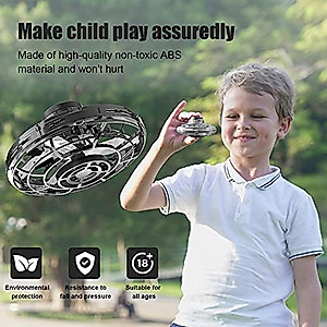 Flying Spinner Mini Drone,Hand Operated Drones for Kids Adults,Mini Flying Orb Ball with Lights,Hover Boomerang Fidget Spinner,Christmas Birthday Gifts for Boys Girls 8 9 10 11+ Indoor Outdoor (Black)
