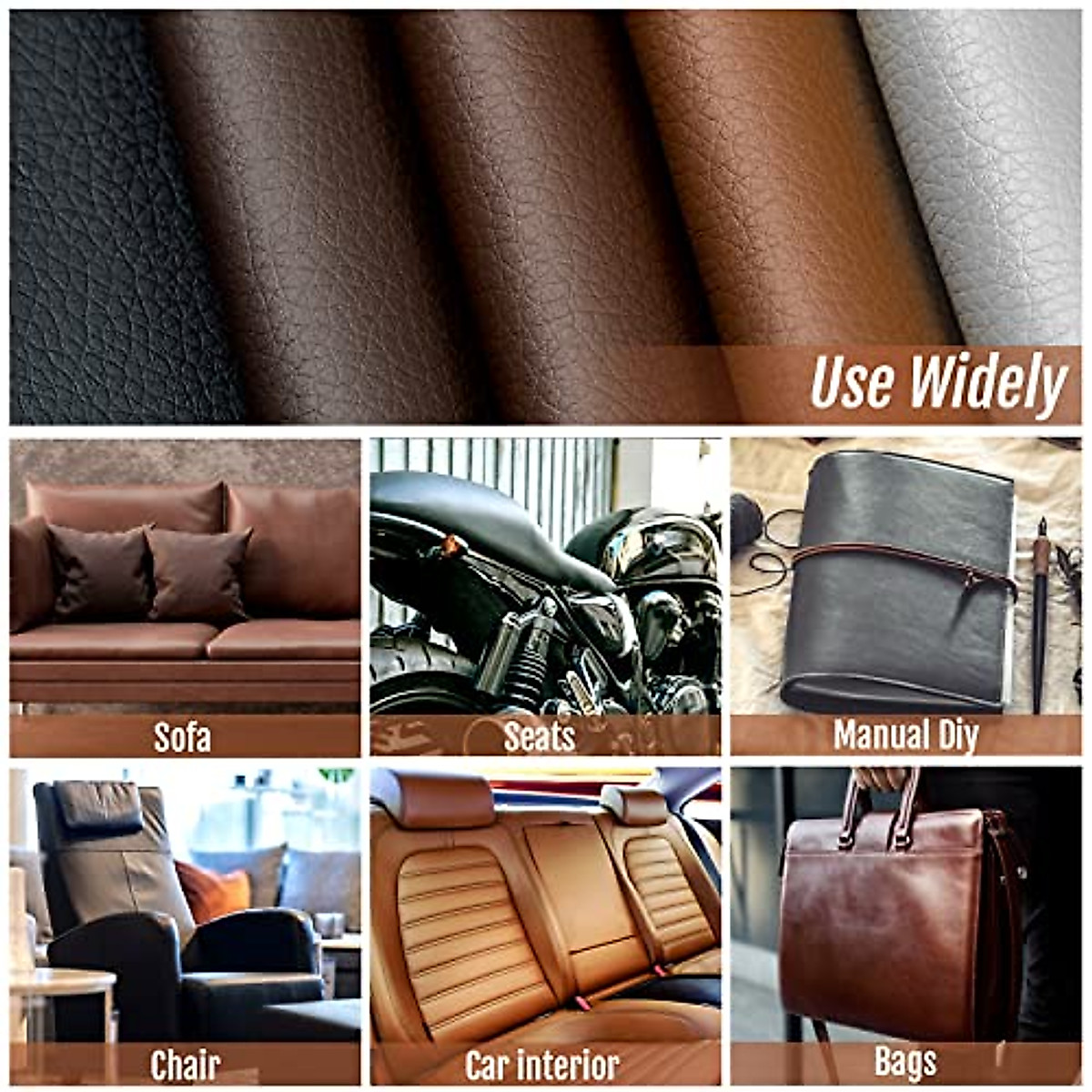 woefste Leather Repair Patch, 17X79 inch Repair Patch Self Adhesive Waterproof, Reupholster Leather Tape for Furniture Couch Chairs Car Seat (Dark Brown)
