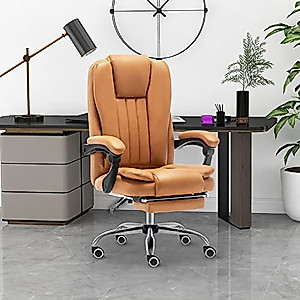 Erinnyees Executive Office Chair, PU Ergonomic Chair with Footrest and Linkage Armrests, 90°-155° Reclining Office Chair, 360° Swivel Computer Desk Chair with Back Support, Brown