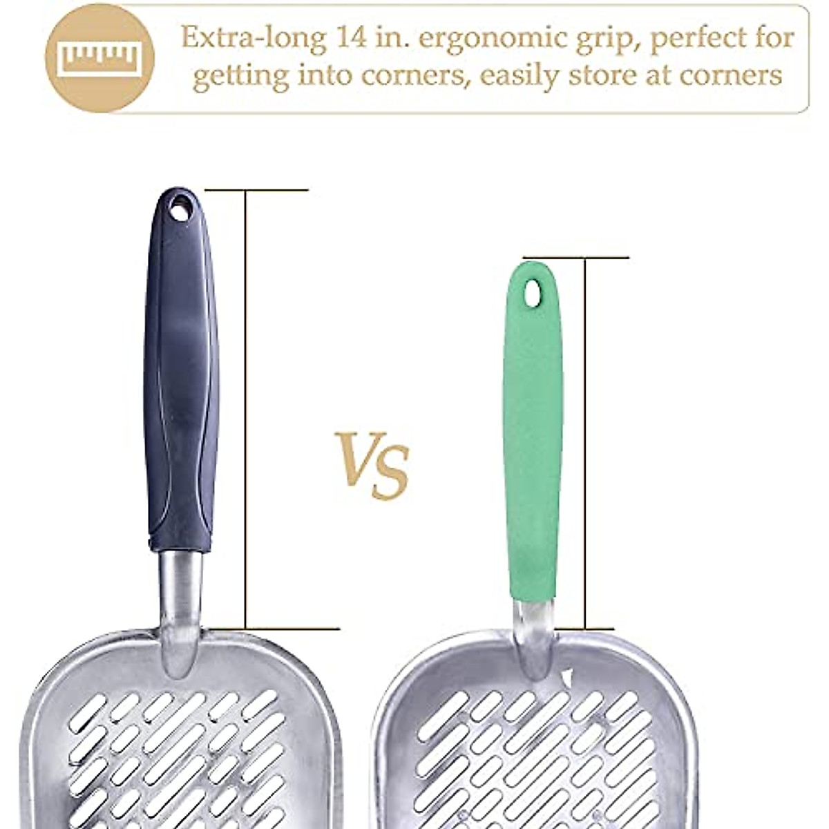 SNUGENS Cat Litter Scoop, Extra Large Aluminum Alloy Sifter, Deep Shovel Poop Sifting with Long Handle, Pooper Lifter Works with All Type of Cat Litter, Metal Kitty Litter Scooper for Litter Box