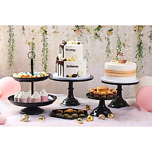 LIFESTIVAL 5 Pcs Black Cake Stands Set Metal Cupcake Holder Round Dessert Display Plate Serving Platter for Party Wedding Brithday Baby Shower Celebration Home Decoration