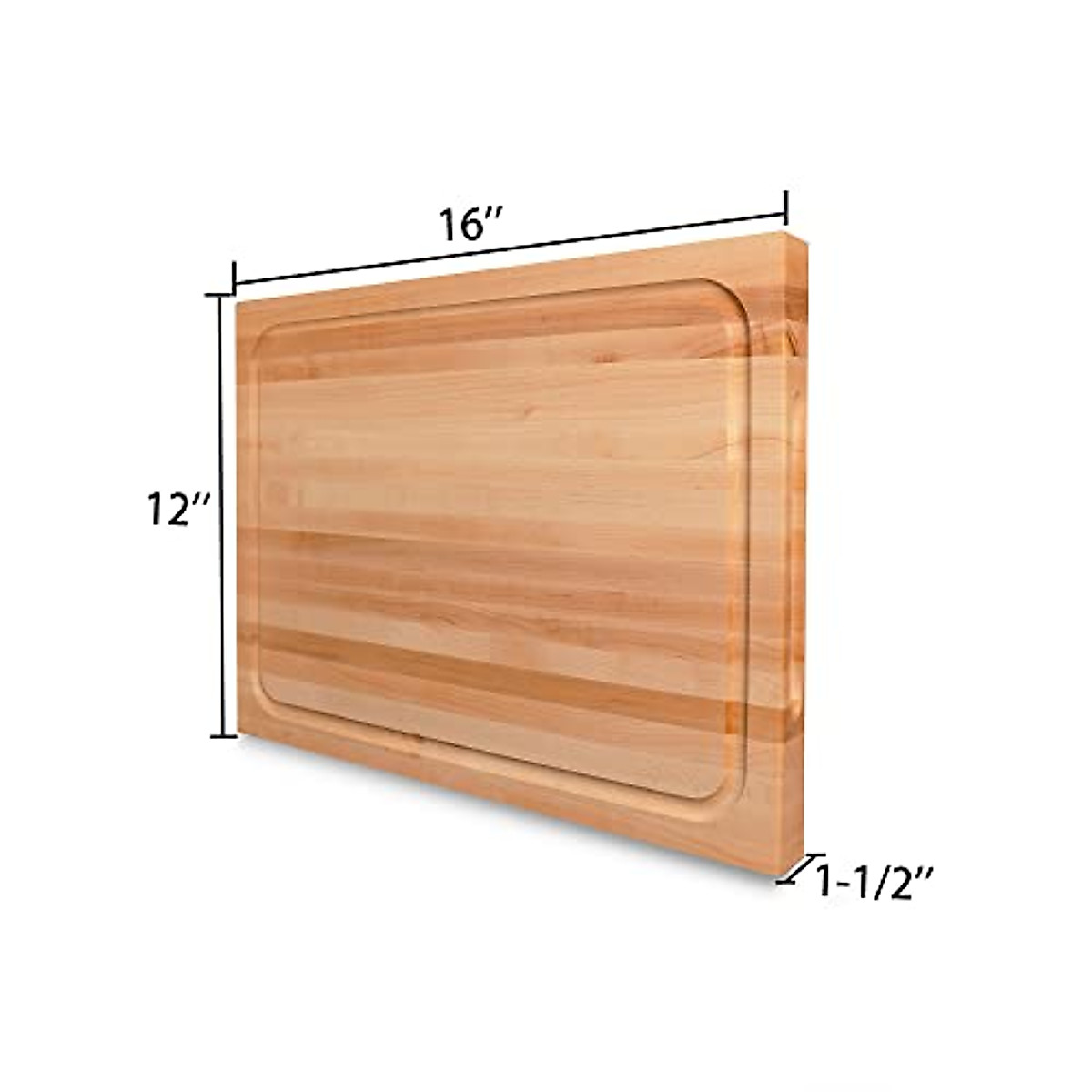 CONSDAN Cutting Board, USA Grown Hardwood, Butcher Block Hard Maple with Invisible Inner Handle, Prefinished with Food-Grade Oil, Suitable for Kitchen Edge Grain, 1-1/2" Thick, 16" L x 12" W