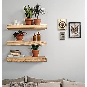Wood Floating Shelves Wall Mounted 17 inch, 3 Tier Rustic Wooden Wall Shelves for Bathroom Living Room Bedroom Laundry Kitchen Storage Farmhouse Decor, Set of 3
