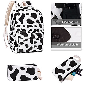 Cow Print School Backpack for Girls, Kids Teen School Bags Bookbags with Lunch Box and Pencil Case
