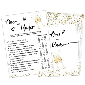 Over or Under Game Bridal Shower Games, Wedding Shower and Bachelorette Party - Set of 30 Cards, Gold Champagne Bridal Wedding Activities Game Cards for Guests, Bridal Shower Party Decorations-LI1