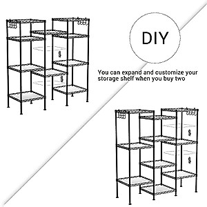 SONGMICS Bathroom Shelf, Storage Rack for Small Space, Total Load Capacity 220 lb, 11.8 x 11.8 x 48.6 Inches, with 5 PP Sheets, Removable Hooks, Extendable Design, Black and Translucent ULGR23BK