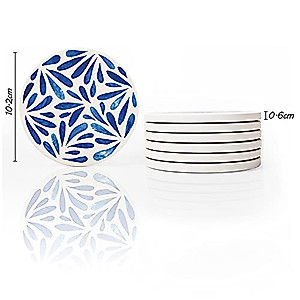 AD Set of 6 Coasters for Drinks Absorbing Round Ceramic Stone Coaster with Cork Base,Tabletop Protection Mat for Mugs and Cups,Office,Kitchen (Indigo Blue)