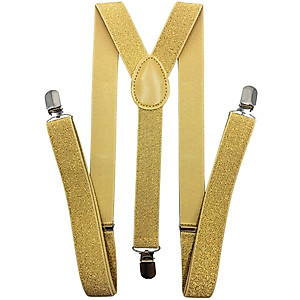 Consumable Depot CD Gold Suspender with Matching Metalic, Champagne, Sequined Bowtie Set (Champagne Gold)