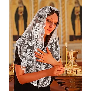 Bozidol Church Triangular Head covering - Cross Chalice Embroidered Vintage Church Veil for Women
