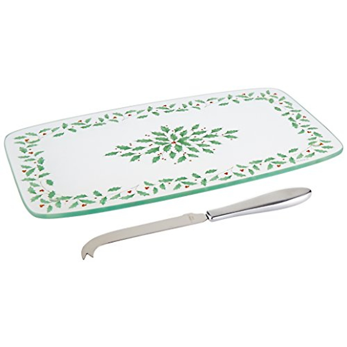 Lenox Holiday Glass Cheeseboard with Knife