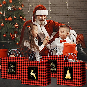 12 Pcs Large Christmas Gift Bags Bulk, 250g Gift Box-Grade Sturdy White Cardboard Xmas Paper Goodie Bags with Handles, 12.6"x9.84"x6.7" Christmas Wrapping Bags Holiday Party Favor Treat Gift Bags