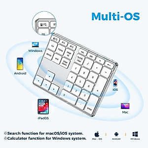 Number Pad for Laptop, iClever Bluetooth Number Pad, USB-C Charge, Aluminum Build, Multi-Device Wireless Number pad for Data Entry, Compatible with Mac, iMac, Tablet, Laptop, PC Desktop