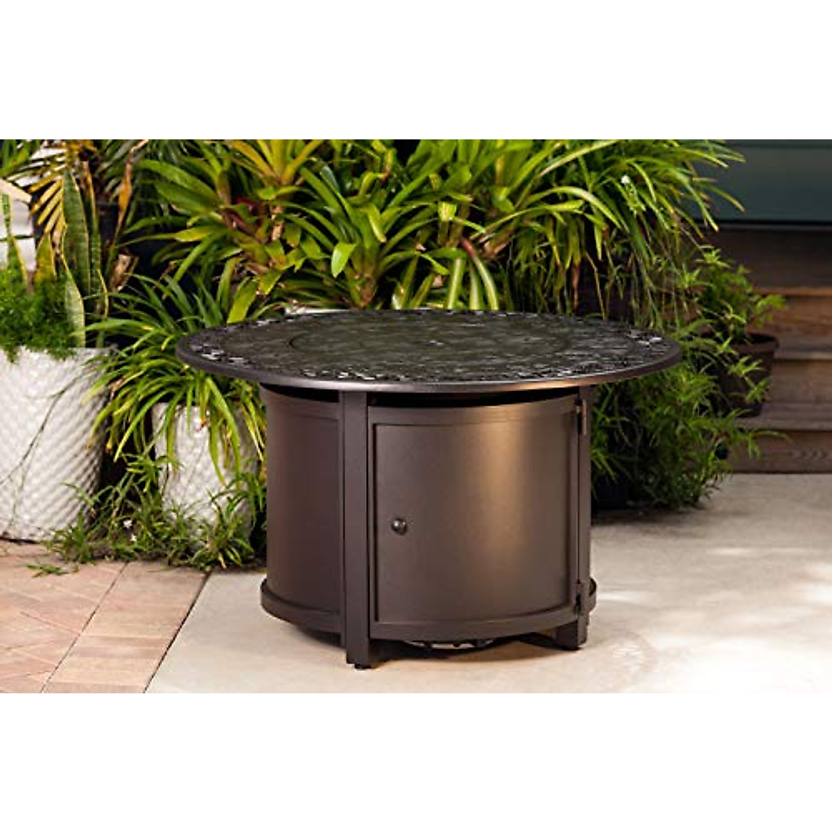 Fire Sense 62410 Longpoint Round Aluminum LPG Fire Pit Table Attractive Mocha Finish - Antique Bronze