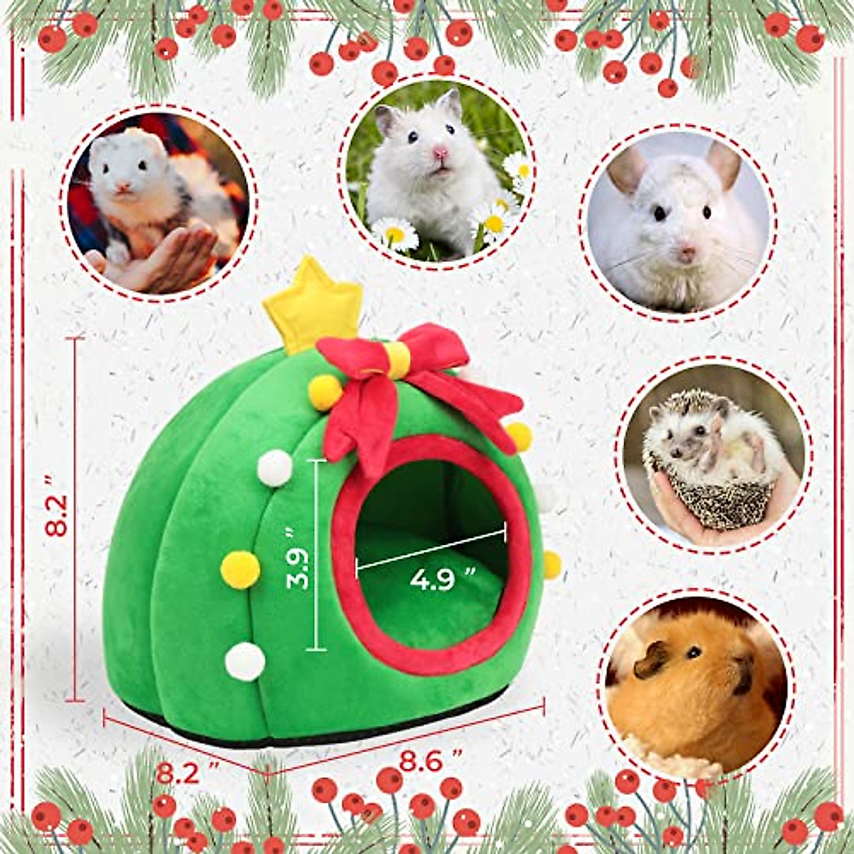 YUEPET Guinea Pig Beds Small Animal Hideout Warm House Washable Cage Accessories for Hamster Squirre Hedgehog Sugar Glider Rat Chinchilla(Green)