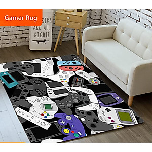 Home Area Gamer Rugs with Game Controller Design,Non Slip Floor Mats for Kids,Velvet Carpet for Decor Living Bed Playrooms Black 120X160CM (120x160cm)