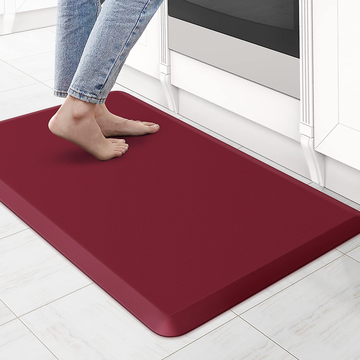 KitchenClouds Kitchen Mat Cushioned Anti Fatigue Rug 17.3"x28" Waterproof Non Slip Kitchen Standing Desk Mat Comfort Floor Mats for Kitchen House Sink Office (Red)