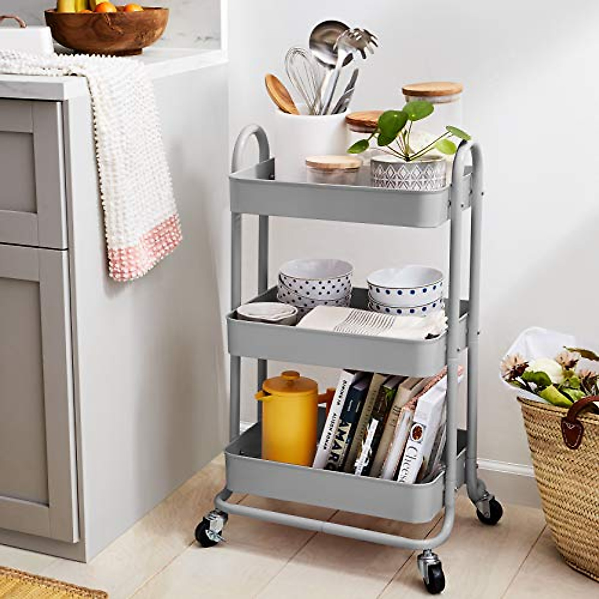 Amazon Basics 3-Tier Rolling Utility or Kitchen Cart - Charcoal