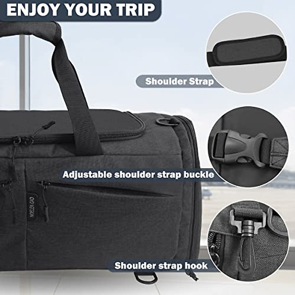 Noelen Gad Travel Duffle Bag for men 50L Medium Sports Gym Bag with Dry wet separation Pocket & Shoes Compartment Weekender Overnight Backpack for Traveling Duffel Bag Backpack (Black)