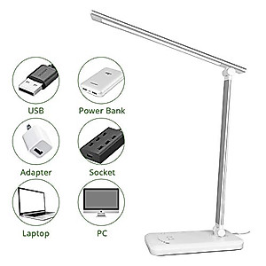 MEILEYII LED Touch Control Desk Lamp with USB Charging Port,Adjustable Touch Control Table Lamp with 5 Lighting Modes & 5 Brightness Levels,Automatic Shutdown at Regular Time,Bedroom,Office,Silver