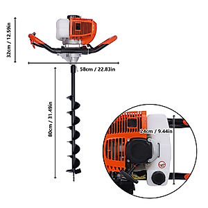 52cc Gas Powered Earth Auger Post Hole Digger Borer Fence Ground Drill 4inch / 6inch / 8inch Bits (52CC Red)
