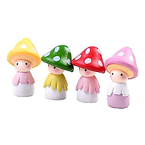 MAOMIA Fairy Mushroom Doll Figurines 4 Pcs Miniature Fairy Garden Micro Landscape Mini Dollhouse Garden Decoration Outdoor Decoration