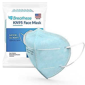 Breatheze KN95 Face Masks Disposable Made in the USA - KN95 Mask - 10-pack KN95 Blue Disposable Face Masks Made in USA - Lightweight Thin Breathable Face Mask - 10 Kn95 Masks - Blue Face Mask Earloops