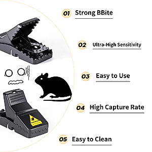 Briteen Mouse Traps Indoor Outdoor - 6 Pack Plastic Mouse Rat Trap for Home - Killer Plastic Mouse Catcher for Hotel, Hospital, School, Restaurant and Kitchen - Snap Traps for Mice, MK-06