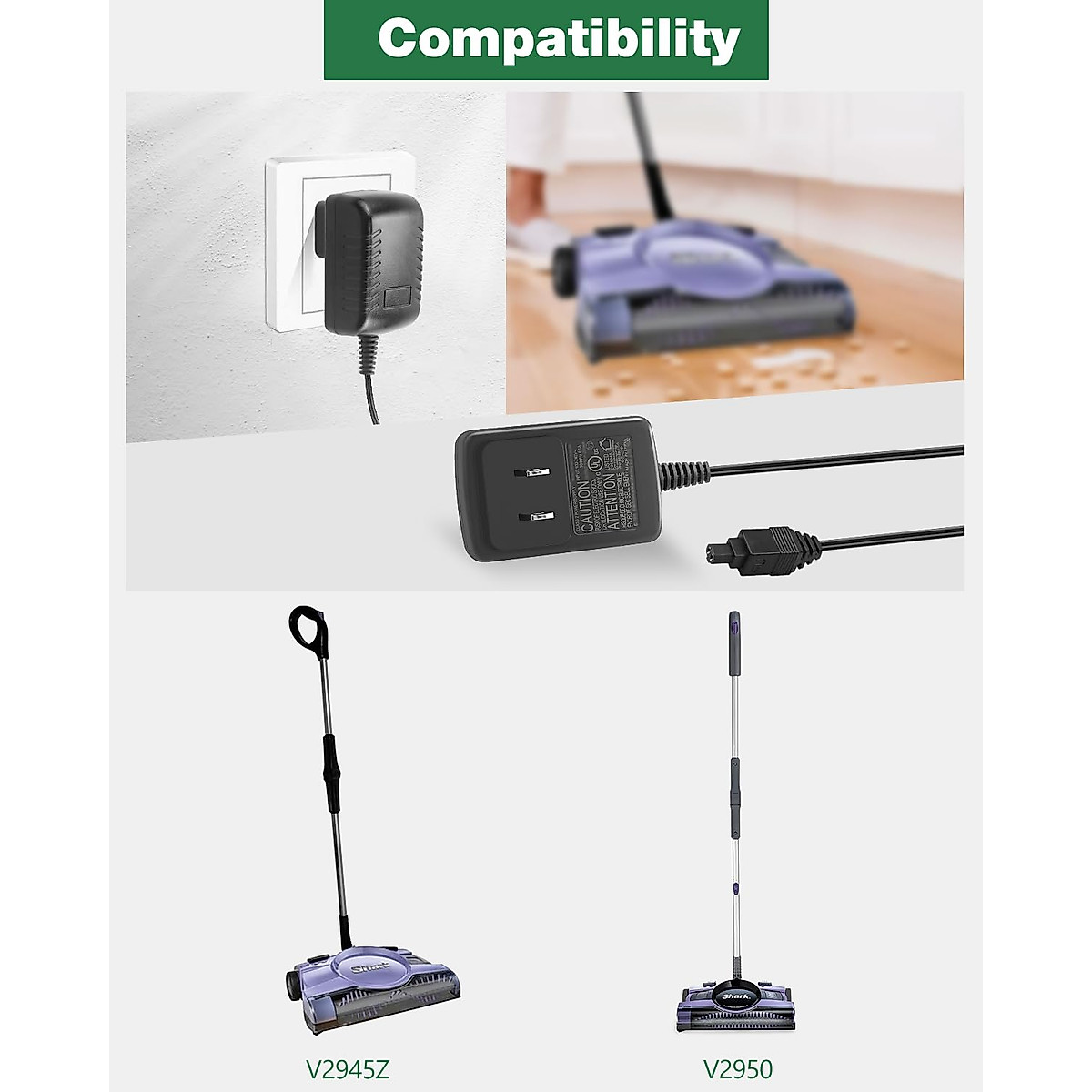 JOVNO Replacement Shark V2945Z / V2950 Vacuums Charger 11V AC DC Adapter Compatible with Shark Floor Carpet Sweeper Cordless Vacuum XA2950 V2945Z YLS0041-T110025 Floor Vacuum Cleaner Power Cord 2PIN