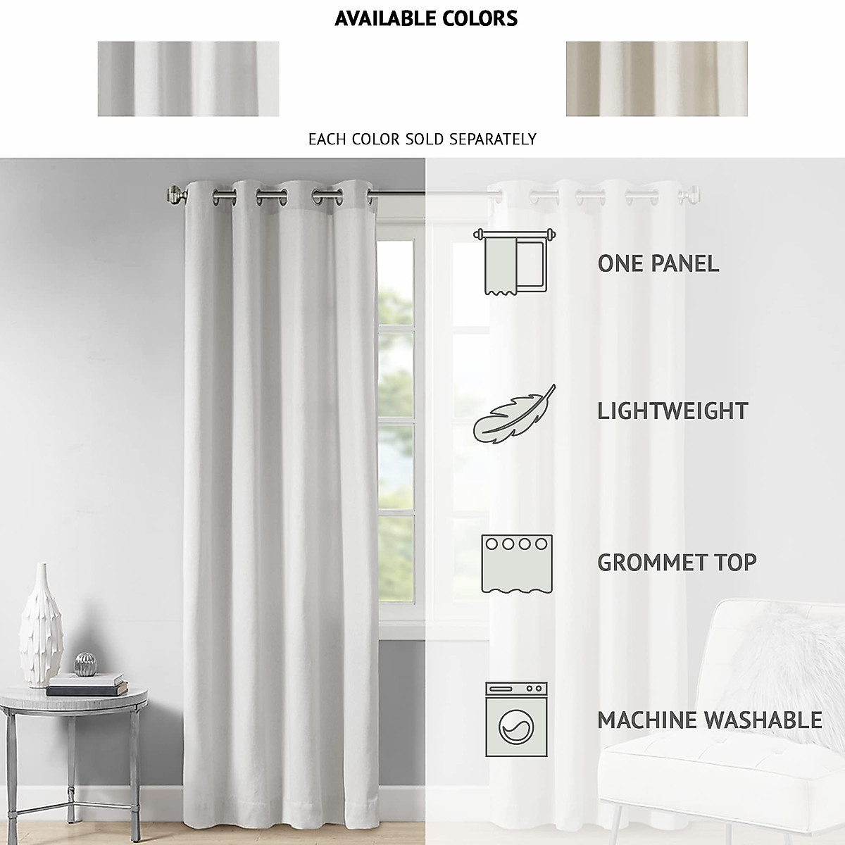 Madison Park Englewood 1-Panel Pack Window Curtain Dyed, Light Heathered Effect, Room Darkening, Grommet Top Easy to Hang, Fits up to 1.25" Diameter Rod, 50"x95" Grey