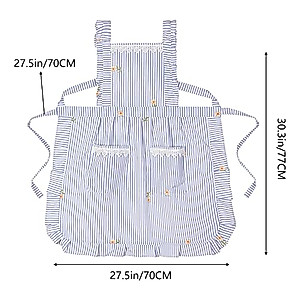 Funny Aprons for Women with Pockets, Kitchen Cooking Grilling Bbq Cute Chef Apron, Mothers Day Birthday Gifts for Women (Blue/Stripe)