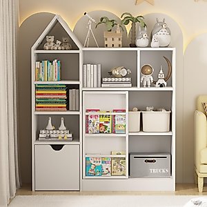 MilleLoom 47'' Kids Toy Storage Organizer & Bookshelf, Floor Storage Cabinet Toy Chest with Movable Drawers, Bookshelf with Storage Cubbies Toy Box, for Playroom, Bedroom, Classroom, Library, White