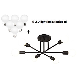 Dellemade Modern Sputnik Chandelier, 6-Light Ceiling Light, 6 LED Light Bulbs Included for Bedroom,Dining Room,Kitchen,Office (Black)