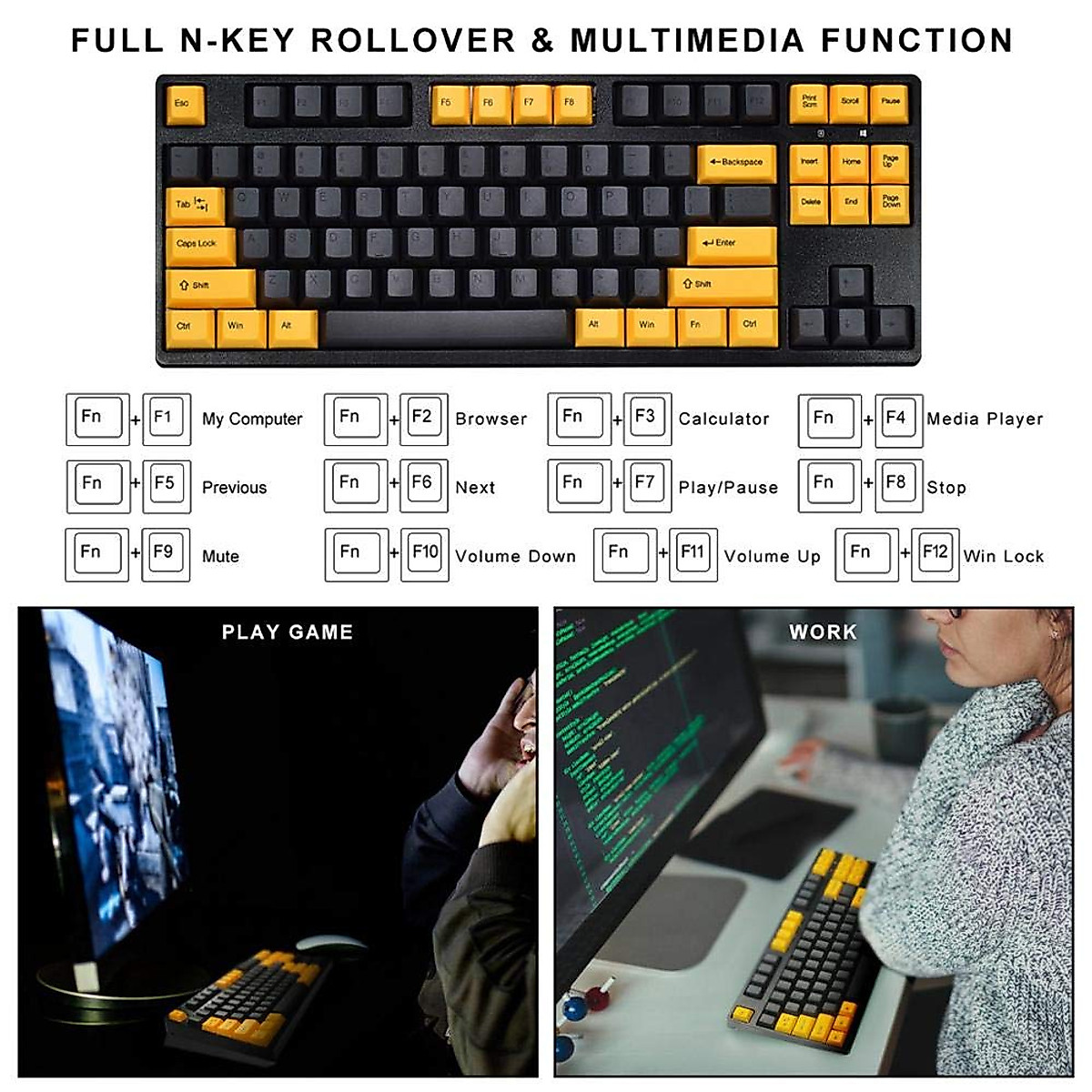 EPOMAKER Hello GANSS GS87D Bluetooth Mechanical Keyboard Connect 5 Devices, PBT Keycaps, Type-C Cable for Windows Mac Gaming (Cherry Blue Switch, Black Gold)