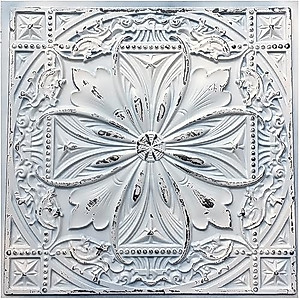Faux Tin Ceiling Tile TD10 Old Black White Pack of 10 2'X2' Tiles (~ 40 sq.ft). Easy to Install PVC Panels. Gorgeous Antique Vintage Look Ceiling. Great for Glue up/Drop in Installation.