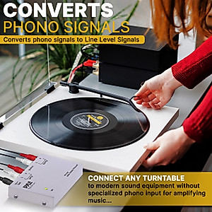 Pyle Phono Turntable Preamp - Mini Electronic Audio Stereo Phonograph Preamplifier with RCA Input, RCA Output & Low Noise Operation Powered by 12 Volt DC Adapter (PP444),Gray