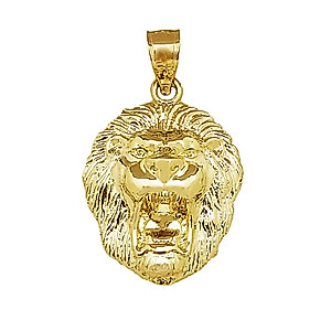 AMZ Jewelry 10K Yellow Gold Lion Head Charm Lion Pendant 1.0 inch