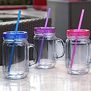 Cupture Double Wall Insulated Plastic Mason Jar Tumbler Mug - 20 oz, 3 Pack