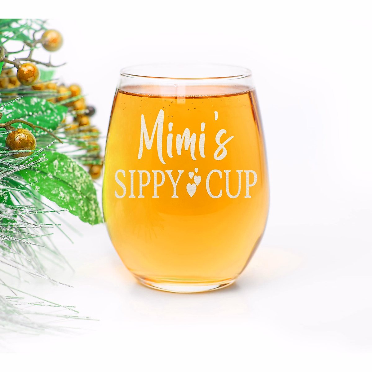 CARVELITA Mimi's Sippy Cup, 15oz Stemless Wine Glass, Funny Birthday Christmas Mother Day Gifts For New Grandma, Mimi, Grandmother, Mom, From Daughter, Son