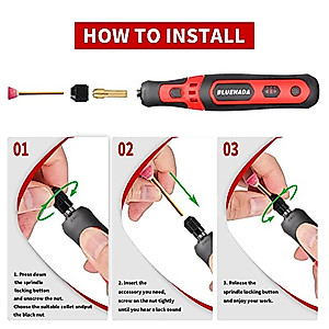 BLUEHADA Cordless Rotary Tool 3 Variable Speeds 55 Pcs Easy-to-Replace Accessories Multi-Purpose 3.6V Power USB Rotary Tool for Drilling Sanding Polishing Cutting, DIY Crafts, YGIRT001