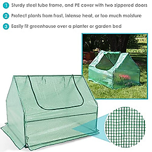 Sunnydaze Mini Greenhouse with 2 Zippered Side Doors - Steel Tube Frame with PE Panels - Outdoor Portable Greenhouse Tent - Fits Over Planter or Garden Bed - Green - 4 x 3 Feet