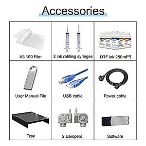 PLK A3 DTF Printer L1800 T-Shirt Transfer Printer with White Ink Circulatory for DIY Direct Print T-Shirts, Hoodie, Fabrics (DTF Printer + Oven+250ml*5)