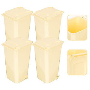 Zerodeko Trash Cans 4pcs Mini Trash Can Desktop Waste Garbage Bin with Lid Wastebasket Countertop Wastebasket Trash Can for Home Office Vanity Tabletop Bedroom Bathroom Yellow Small Trashcan