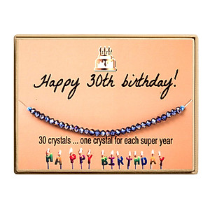 KGBNCIE 30th Birthday Gifts for Women Vibrant Thirty Crystal Beads Bracelet on Adjustable 30 Birthday Gift for Her With Message Card for Women