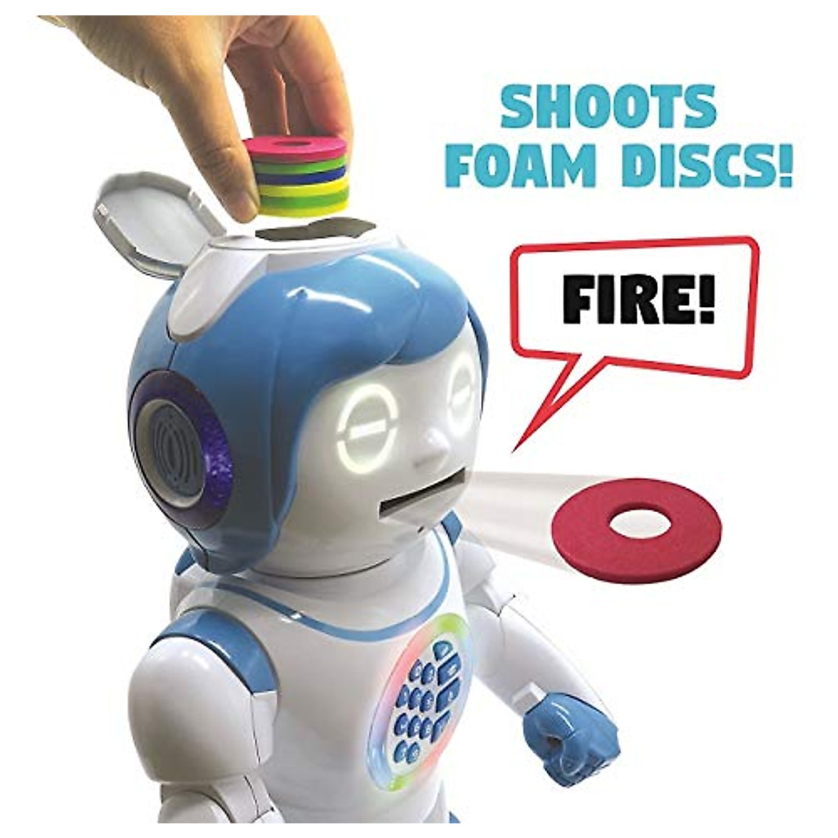 LEXIBOOK Powerman Kid - Educational and Bilingual English/Spanish Robot - Walking Talking Dancing Singing Toy - STEM Programmable Telling Creating Stories - Quizzes Shooting Discs for Kids - ROB90US