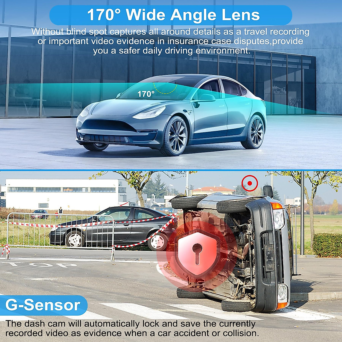 Dash Cam Front, Lnkful Dash Camera for Cars with 64GB SD Card, 1080P FHD Car Dashboard Camera Recorder with 3'' IPS Screen, Night Vision, 170° Wide Angle, Loop Recoding, G-Sensor, Parking Monitor