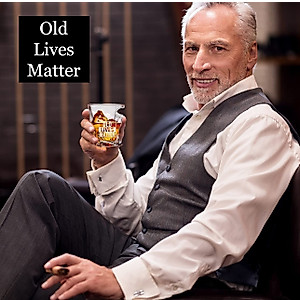 Old Lives Matter Whiskey Glass - 2 Pack - Scotch Glass 11 oz- Funny Birthday or Retirement Gift for Senior Citizens- Old Fashioned Whiskey Glasses- Classic Lowball Rocks Glass- Gag Gift for Dad