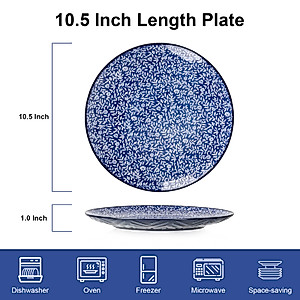KitchenTour Ceramic Dinner Plates, 10.5 Inch Large Embossed Salad Plates Set of 4, Serving Plates for Dessert, Pasta, Steak, Dishwasher and Microwave Safe