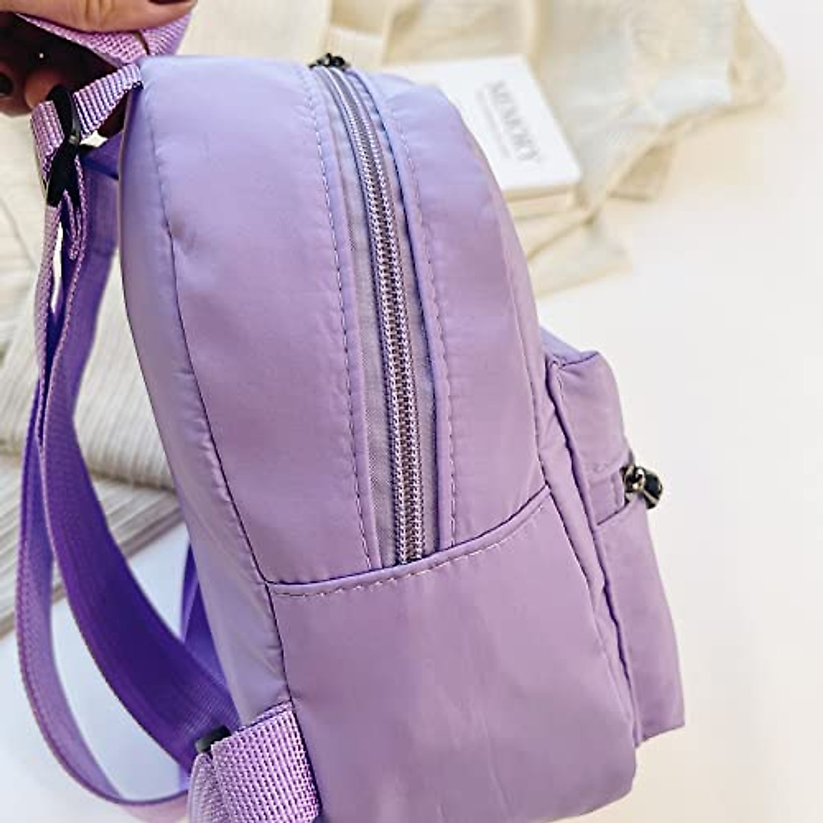 AIZHIYI Women Solid Color Backpack Preppy Style School Nylon Mini Rucksack (Purple)