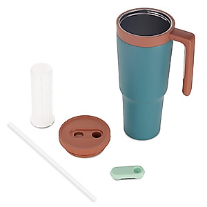 Fijinhom 40 oz Tumbler with Handle and Straw, Triple Layer Insulated Stainless Steel Water Bottle with Infuser, Travel Tumbler Fit Most Cupholder, Gifts for Women & Men, Lake Blue