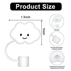 10 Pcs Cloud Shape Straw Covers, Straw Tips Cover Reusable Cloud Shape Straw Protector Straw Covers Cap Straw Protectors Cap Silicone Straw Cover for 6-8 mm Straws, White